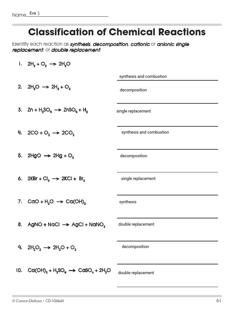 Kami Export - Eva Smith - Classification of Chemical Reactions | PDF ...