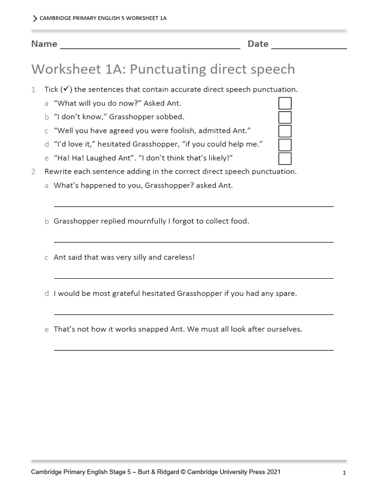 Pri - Eng - 2ed - tr5 - Differentiated - Worksheet 1A | PDF
