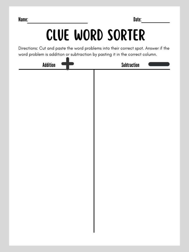 Addition or Subtraction Word Problem Sorting | PDF
