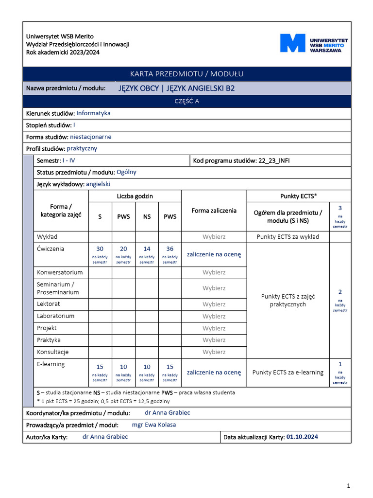 Język Angielski B2 23-24 INF 1 | PDF