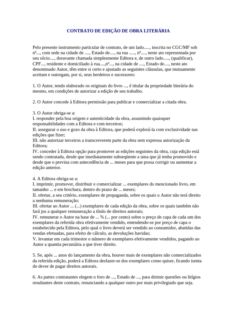 Contrato de Edicao de Obra Literaria | PDF