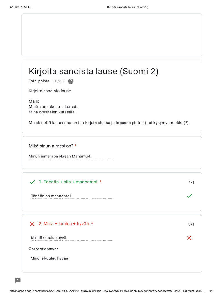 Kirjoita sanoista lause (Suomi 2)a | PDF