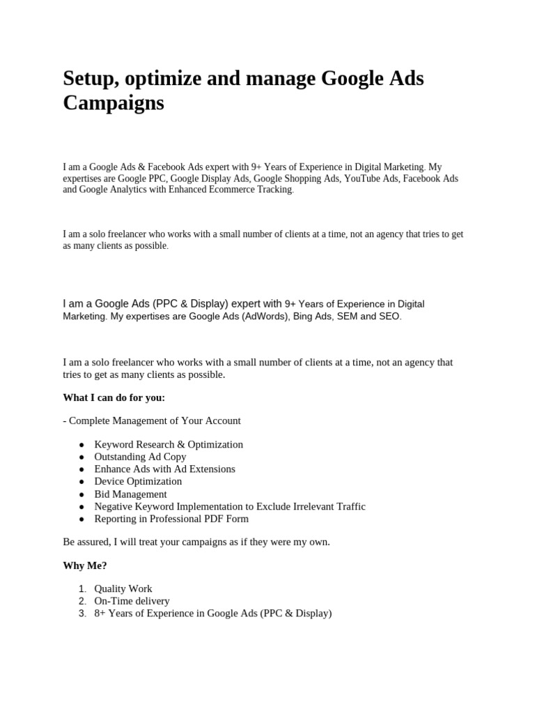 Fiverr Gig - Google Ads | PDF