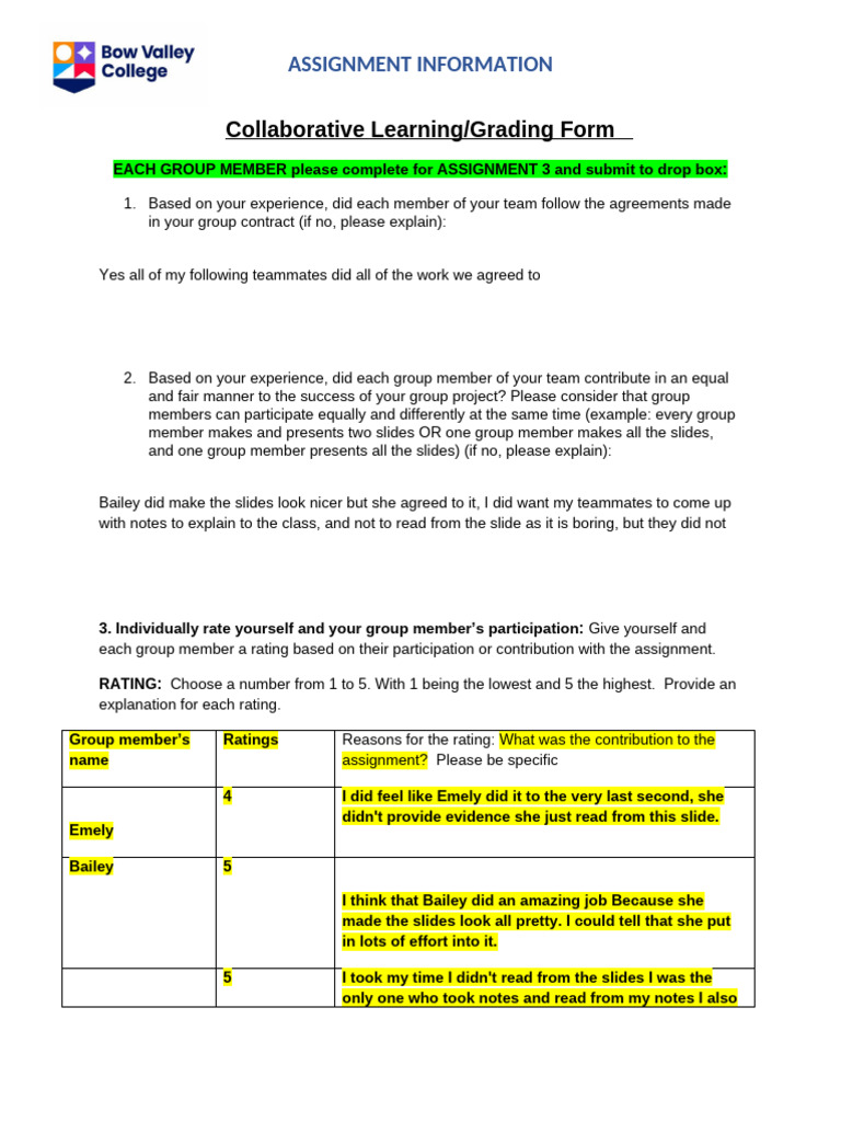 Collaborative Feedback form | PDF