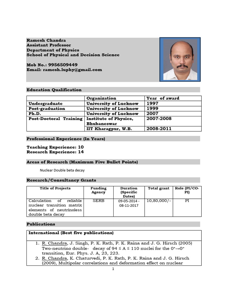CV_Ramesh chandra (nuclear astrophysics expert) | PDF | Nuclear Physics ...