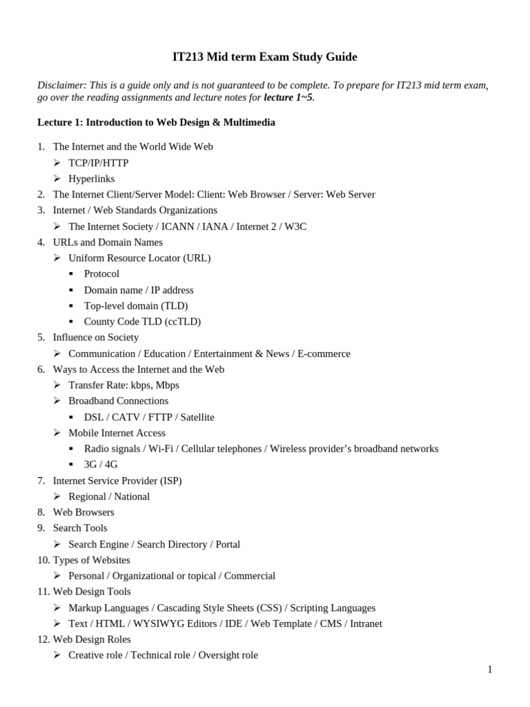 IT213 Mid Term Exam Study Guide | PDF | World Wide Web | Internet & Web