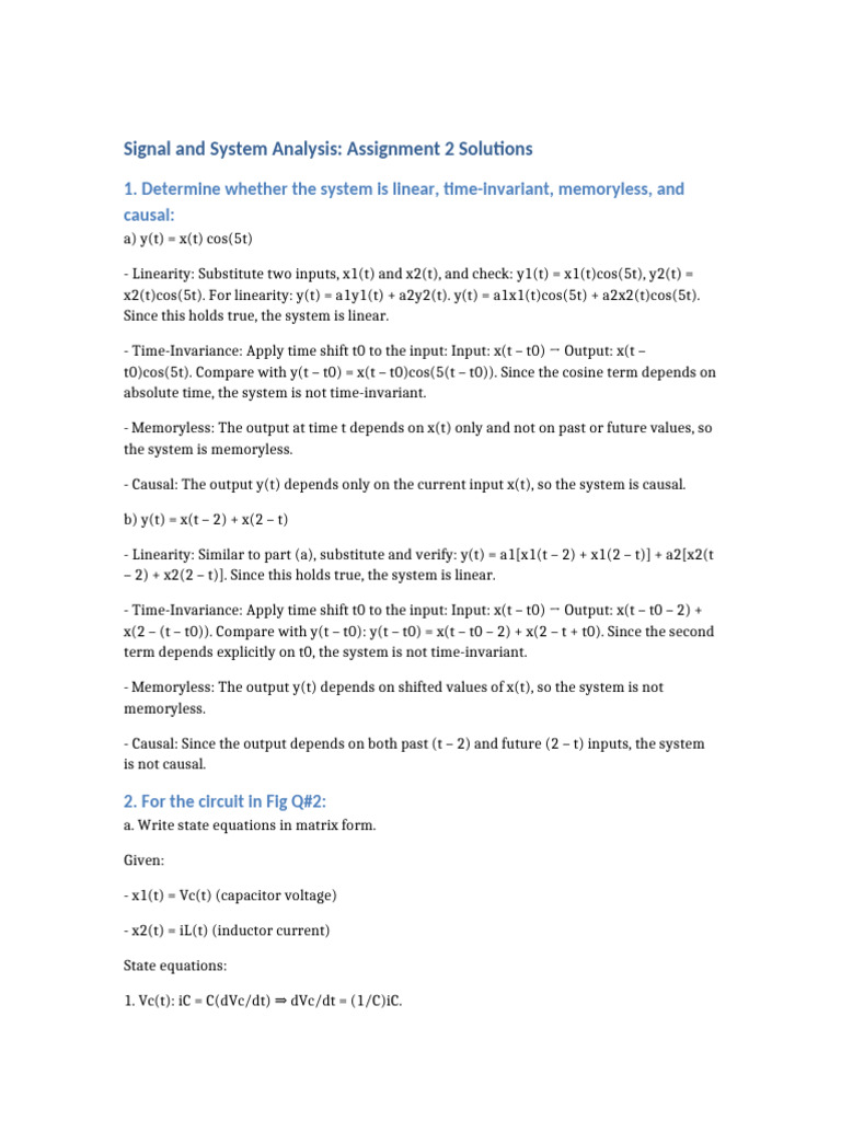 Signal_and_System_Assignment_Solutions | PDF | Fourier Transform | Fourier Series
