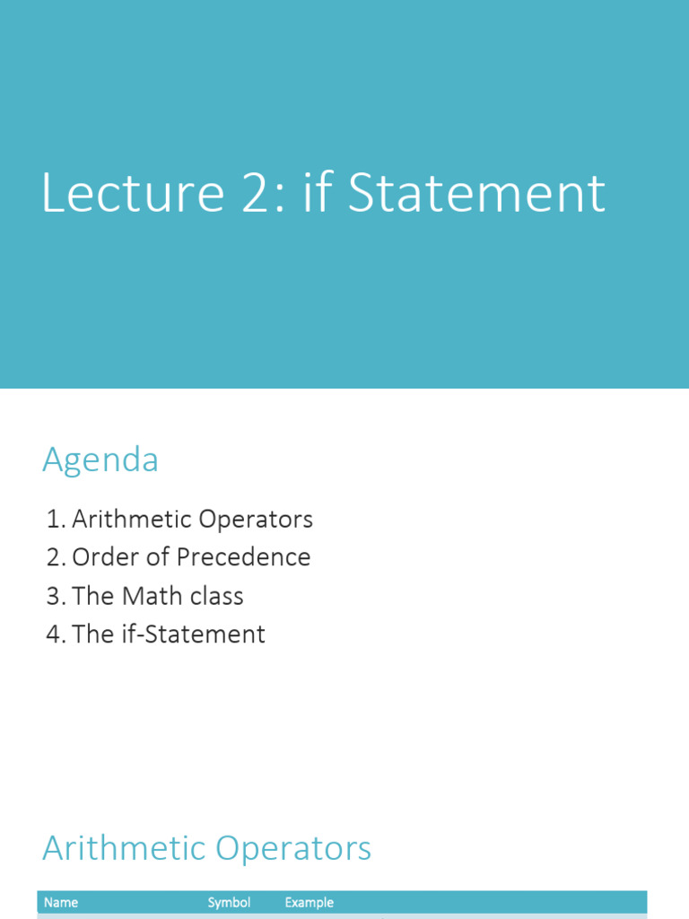 Lecture 2 - If Statement - NUST | PDF | Arithmetic | Mathematics
