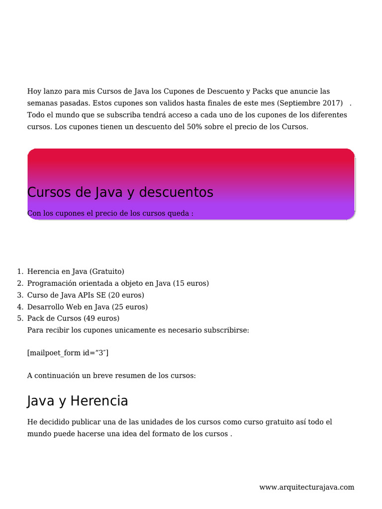 Curso Java | PDF | Java (lenguaje de programación) | Cupón