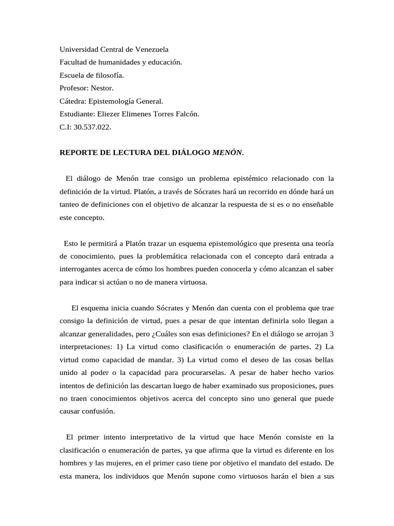 MENÓN | PDF | Platón | Virtud