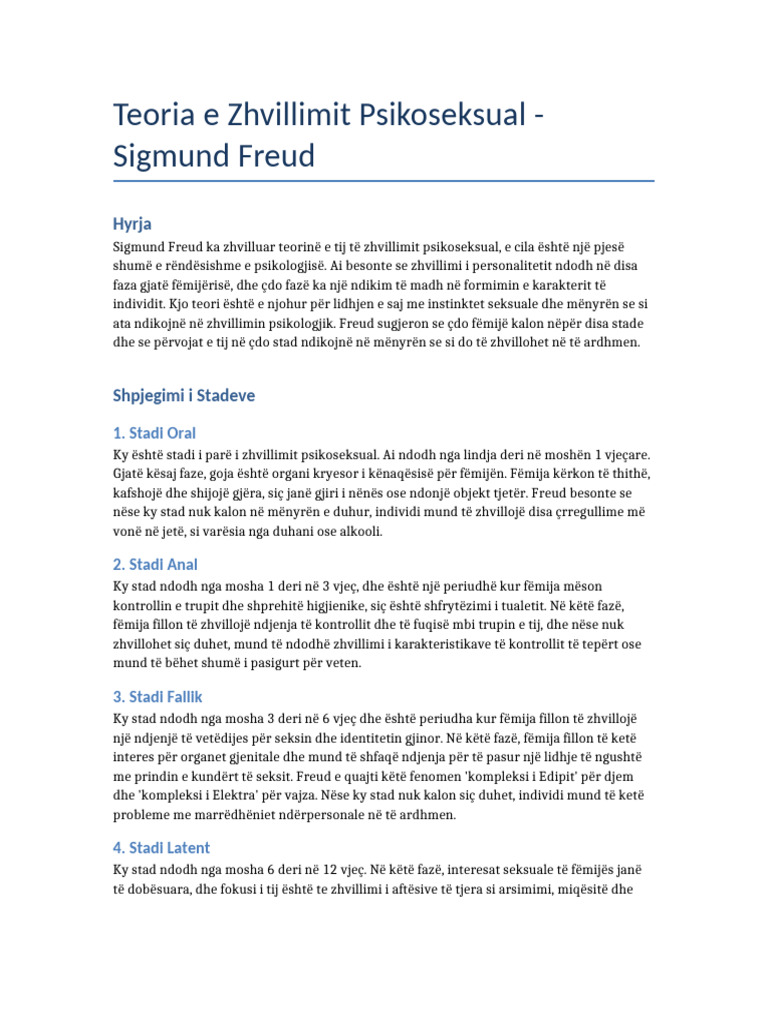Teoria Zhvillimit Psikoseksual Sigmund Freud | PDF