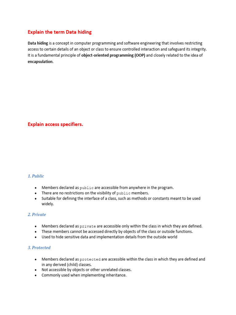 C++ Imp Pyq | PDF | Class (Computer Programming) | Object Oriented Programming