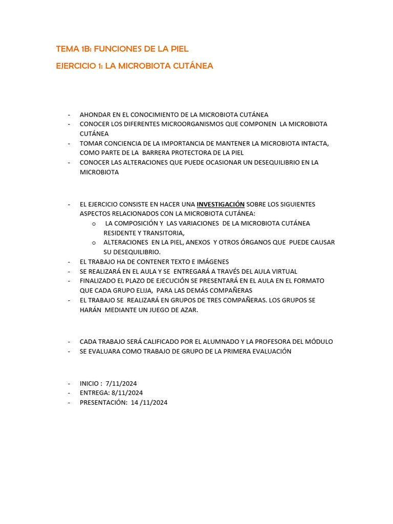 Tema 1b-Ejercicio 1 - Microbiota Cutánea | PDF