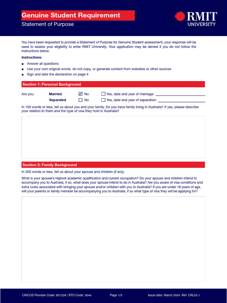 RMIT SSVF Statement of Purpose_March 2024 2 | PDF | Inflation
