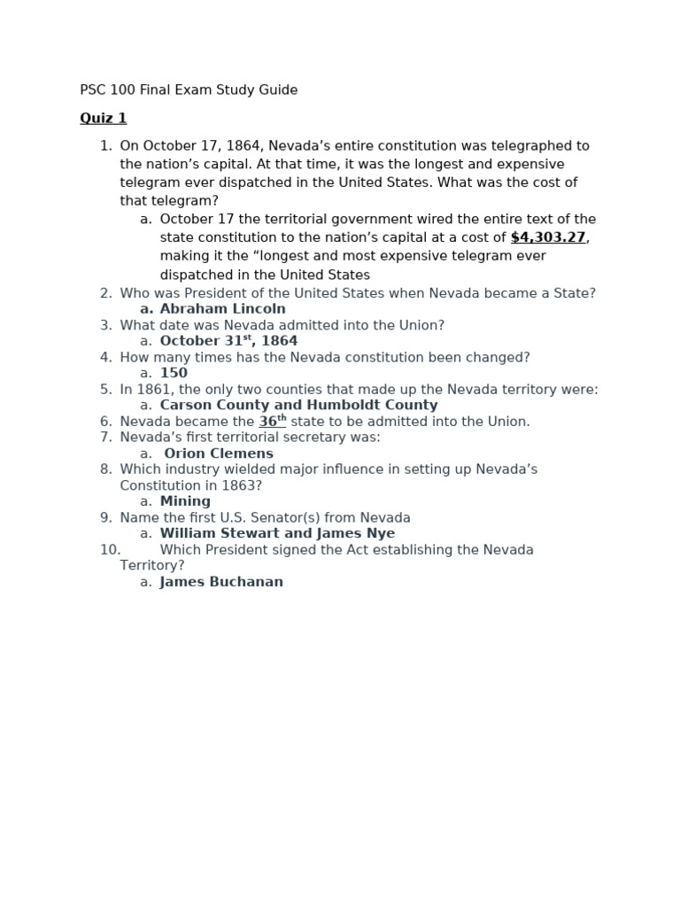 PSC 100 Final Exam Study Guide | PDF | Nevada | Taxes
