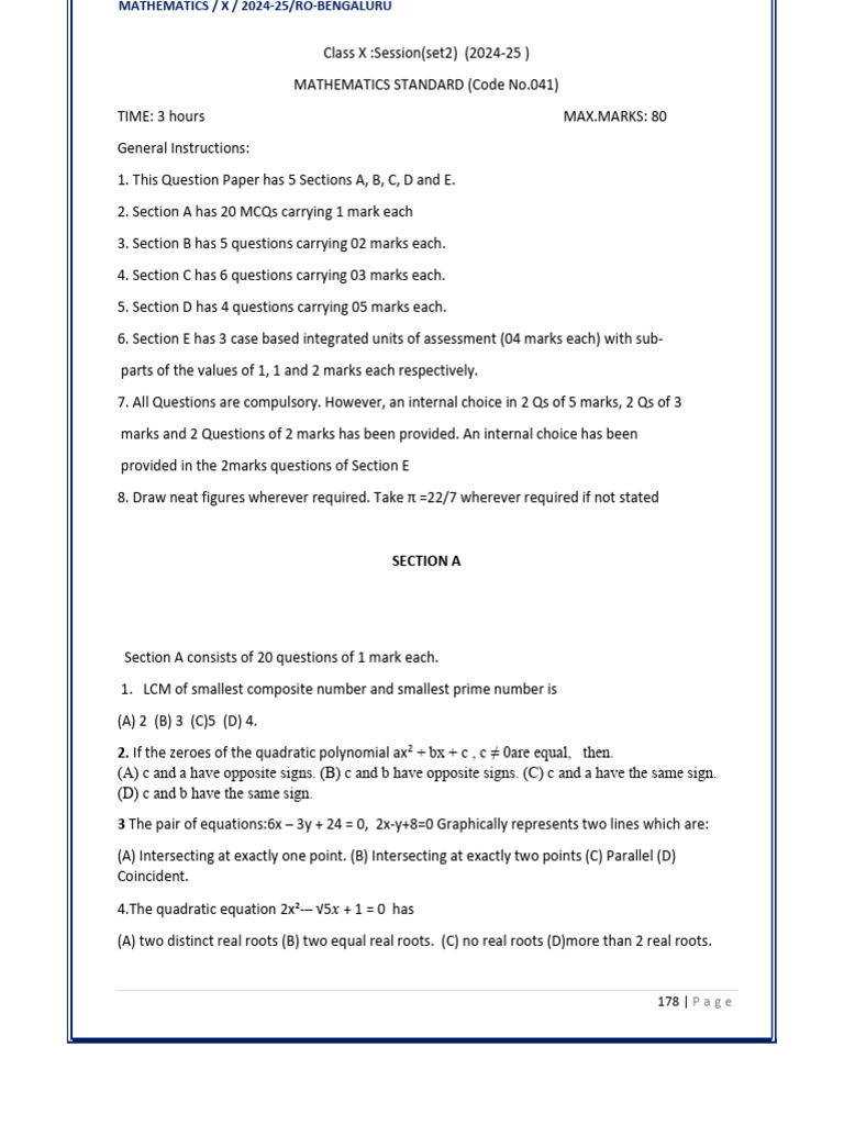 Class 10 Math Support Material 2024-25 | PDF | Circle | Reason