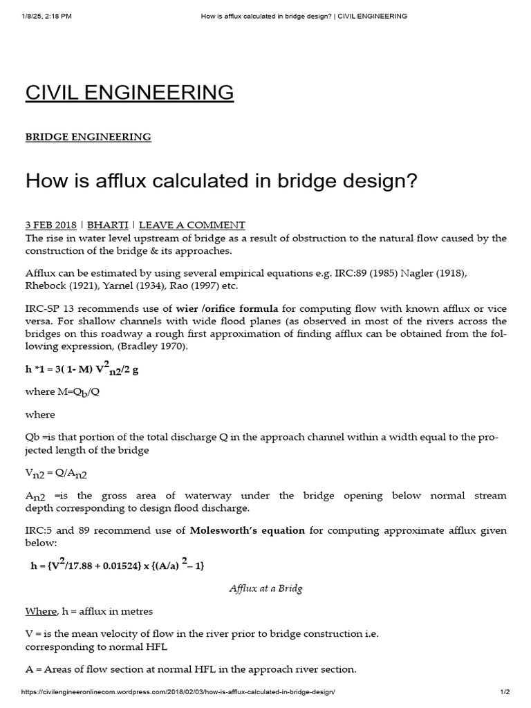 Afflux Calculation in Bridge Design | PDF | River | Fluid Mechanics