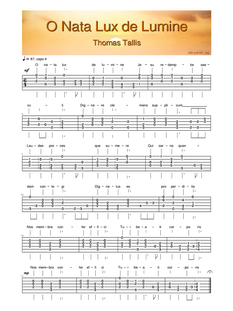O_Nata_Lux_-_Thomas_Tallis_-_Guitar_Tab | PDF
