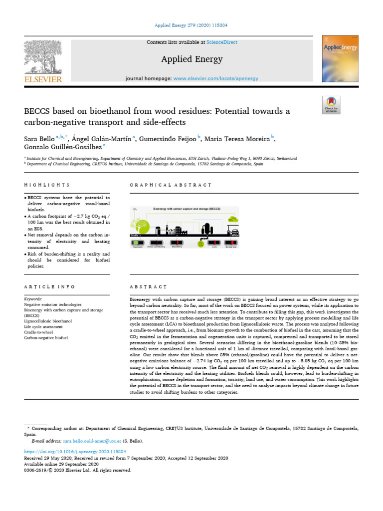 Bello2020 BECCS Based On Bioehanol | PDF | Climate Change Mitigation ...