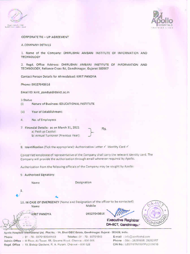 6.3.1 MoU Apollo Hospital | PDF