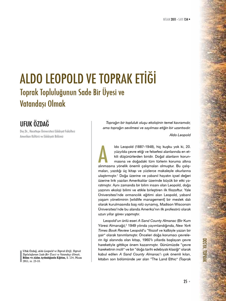 Aldo Leopold Ve Toprak Etigi | PDF