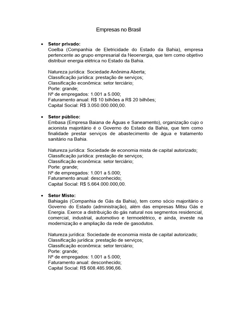 Empresas No Brasil | PDF | Setor terciário da economia | Gás natural