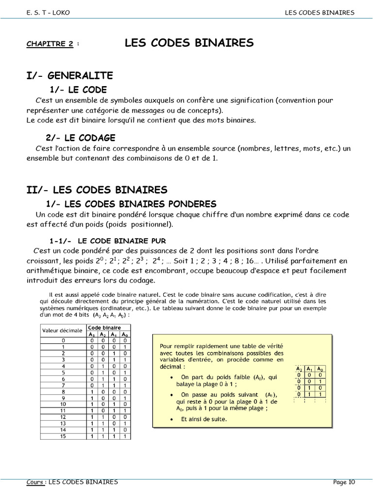 Introduction aux codes binaires | PDF | Décimal codé binaire | Bit