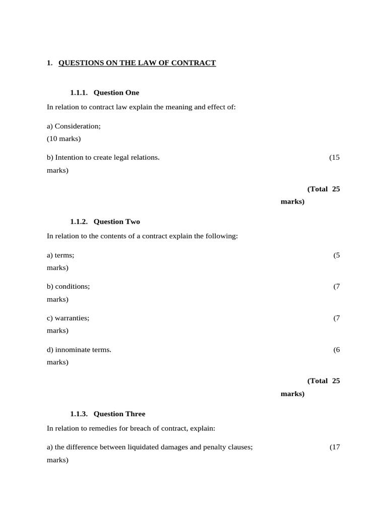 Contract Law Exam Questions and Answers | PDF | Damages | Breach Of ...