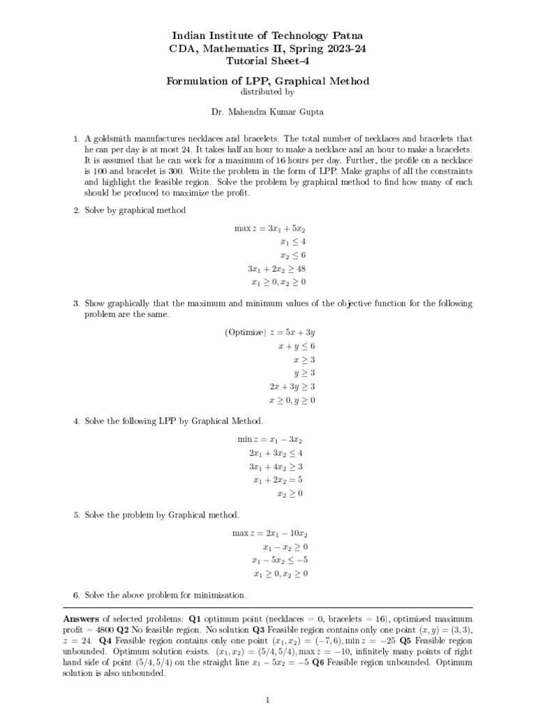 Formulation of LPP, Graphical Method | PDF | Mathematical Optimization | Computational Science
