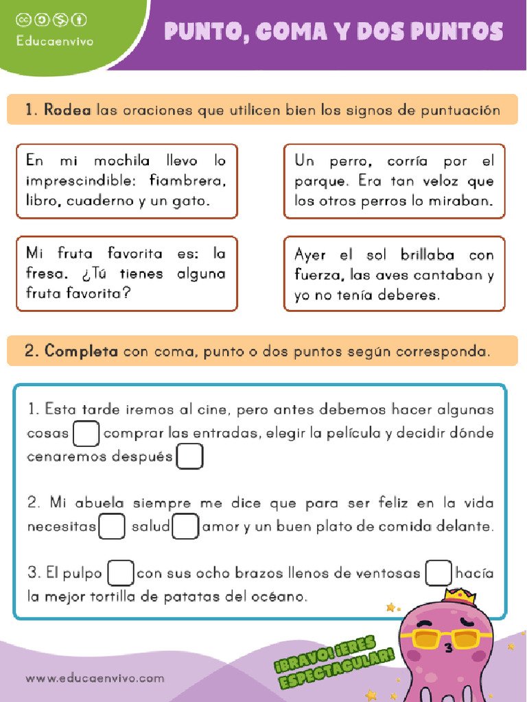 Ejercicios de Punto, Coma y Dos Puntos | PDF