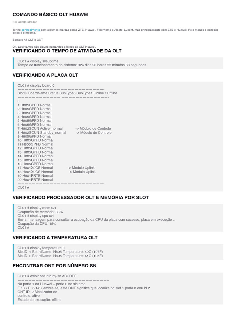 COMANDO BÁSICO OLT HUAWEI - Consultoria para Provedores de Internet e Suporte em Mikrotik | PDF ...