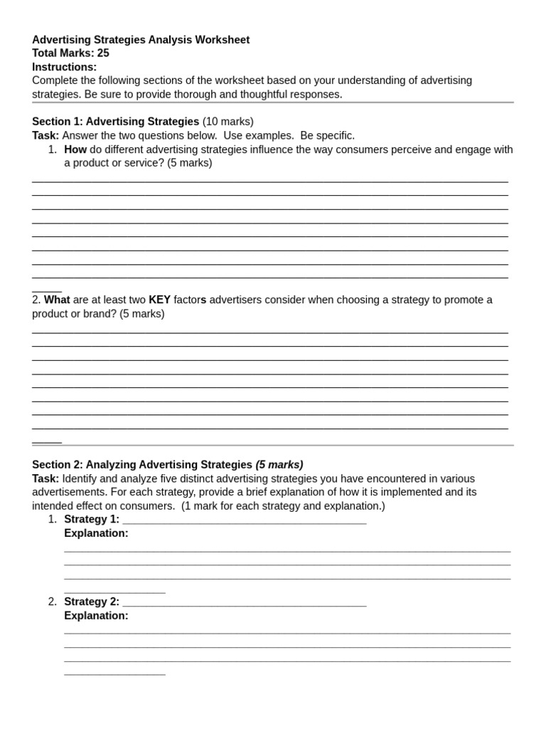 Advertising Strategies Analysis Guide | PDF | Advertising | Target Audience
