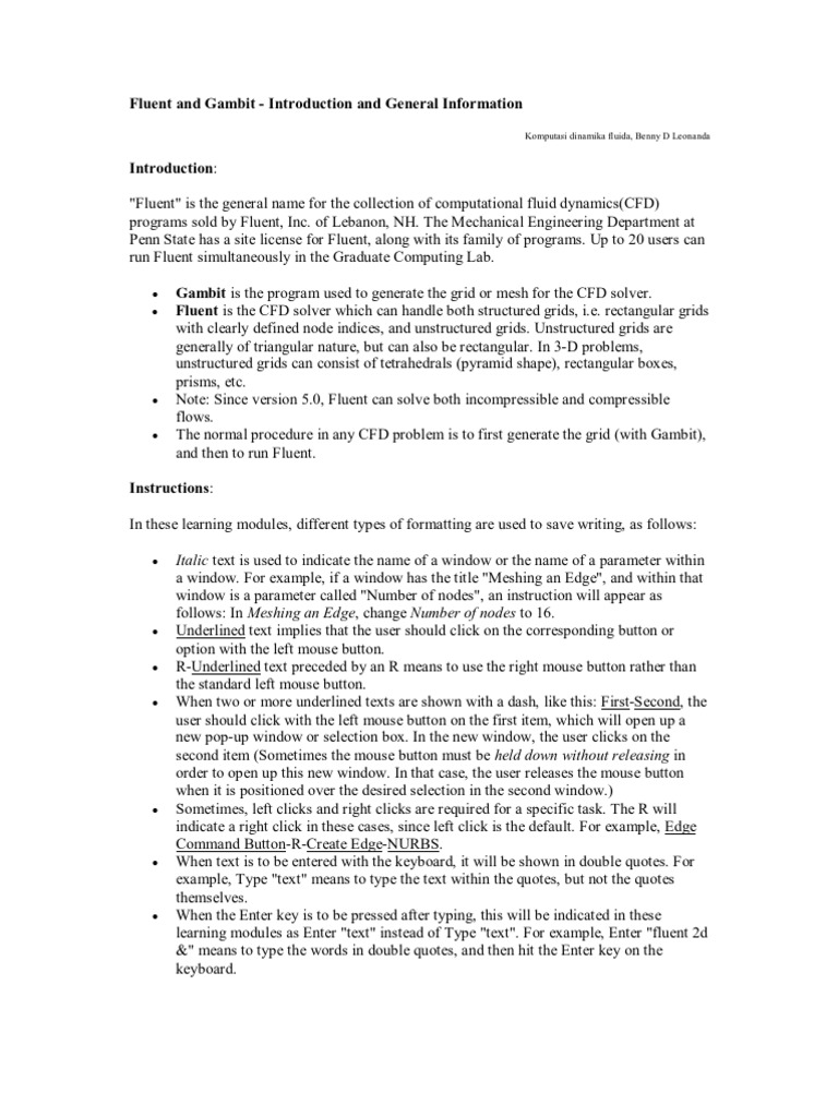 1 Fluent and Gambit - Introduction and General Information | PDF | Button (Computing ...