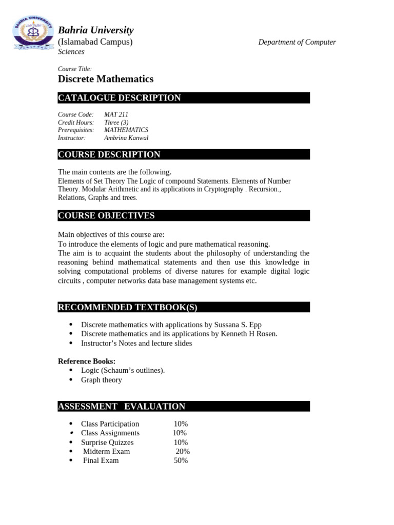 DM-course-F14 | PDF | Discrete Mathematics | Mathematics