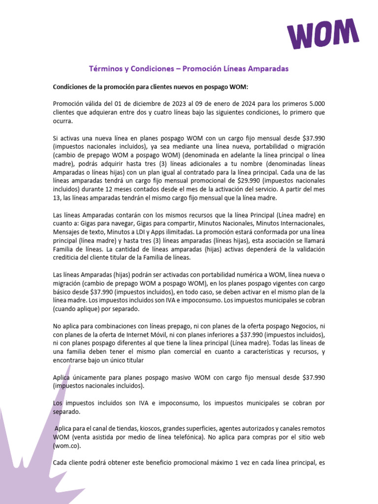 1-12 T Rminos y Condiciones Amparadas - Pospago Masivo 1 | PDF | Tarjeta de débito | Telefonía móvil