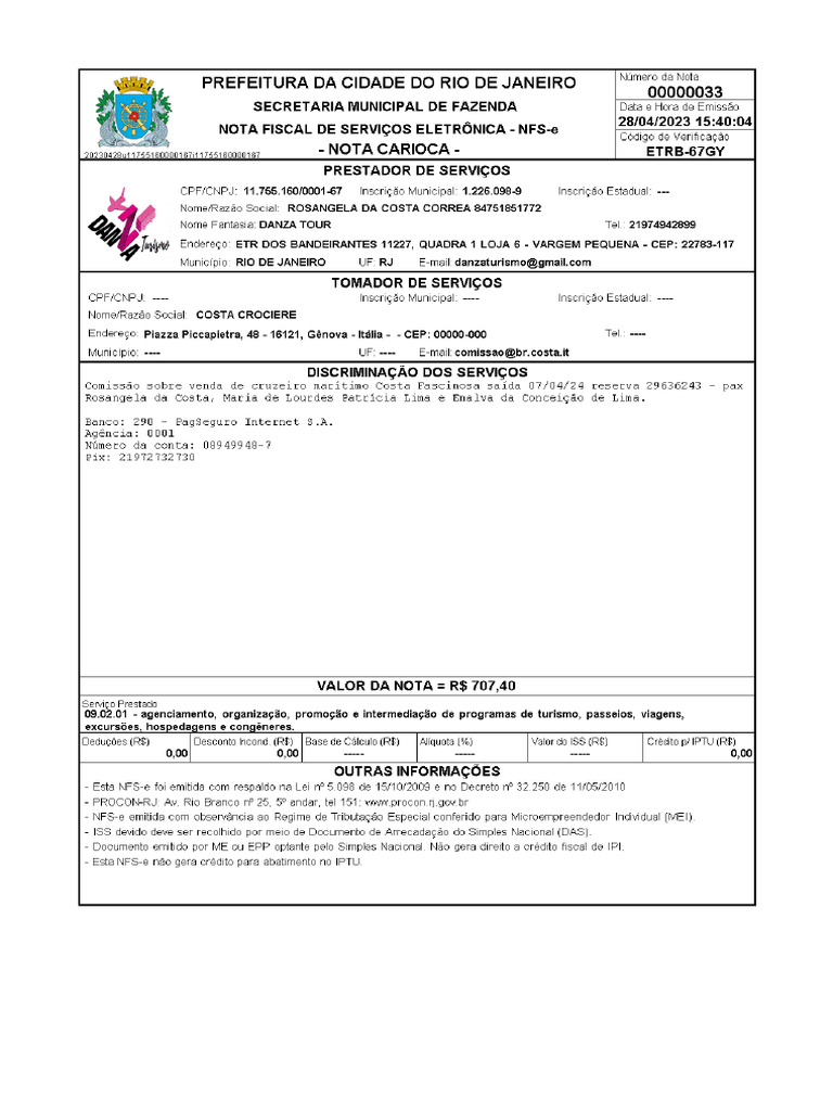 NFSe 00000033 12260989 | PDF