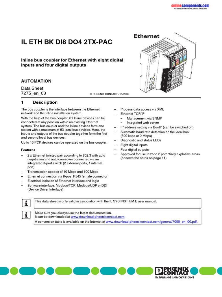 Phoenix 2703981 2 | PDF | Electrical Connector | Power Supply