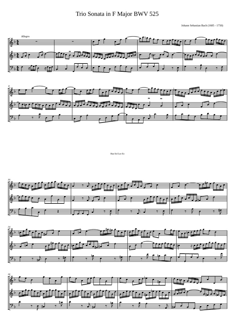 Trio Sonata No. 1 BWV 525 Johann Sebastian Bach | PDF | Baroque Music ...