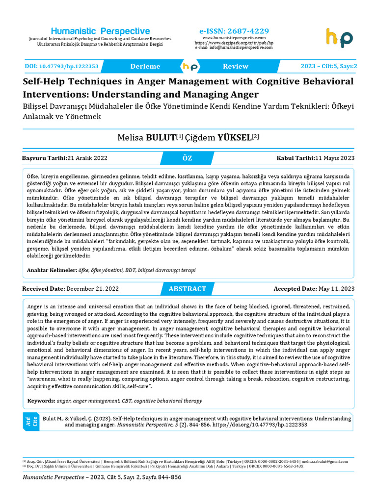 Self-Help Techniques in Anger Management With Cogn | PDF | Anger | Emotions