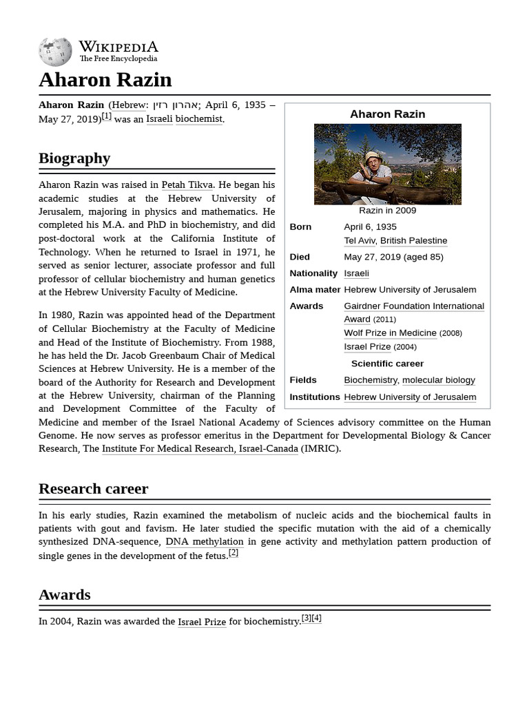 Aharon_Razin | PDF | Health Sciences | Molecular Biology