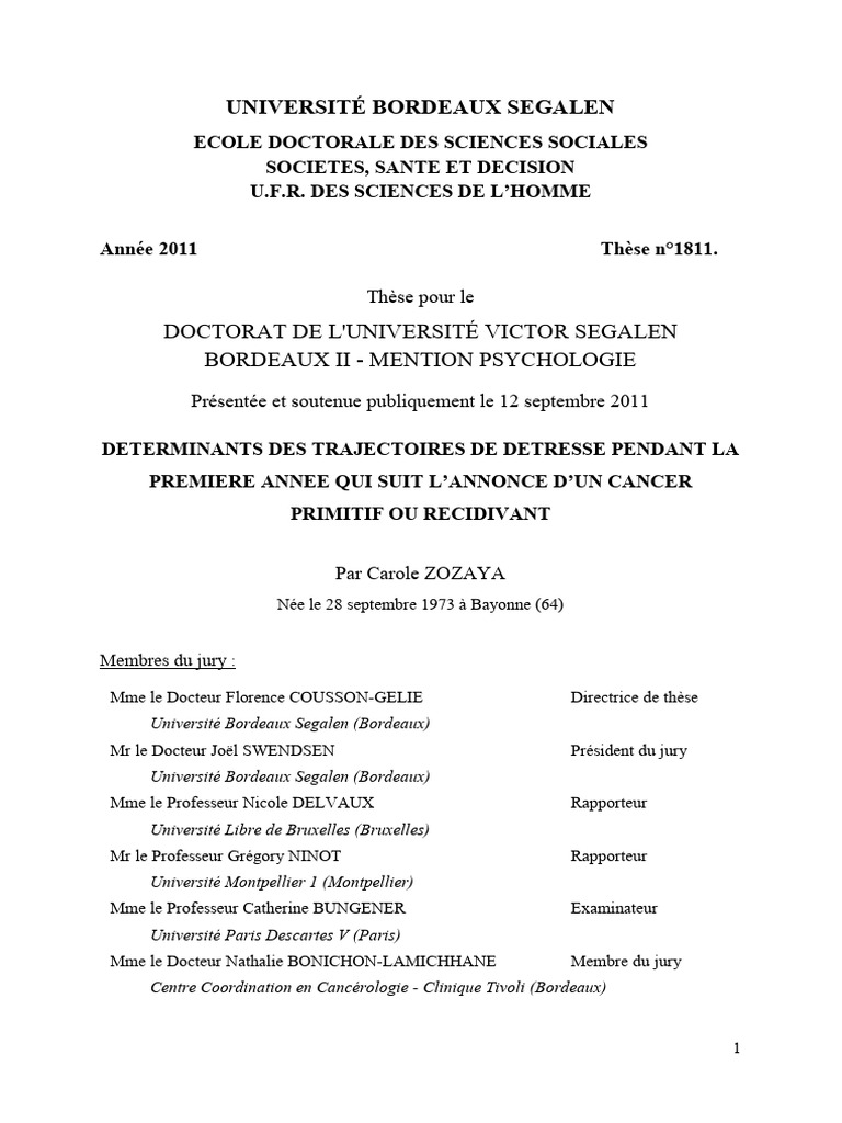 These - Carole - Zozaya | PDF | Cancer | Stress (Biologie)