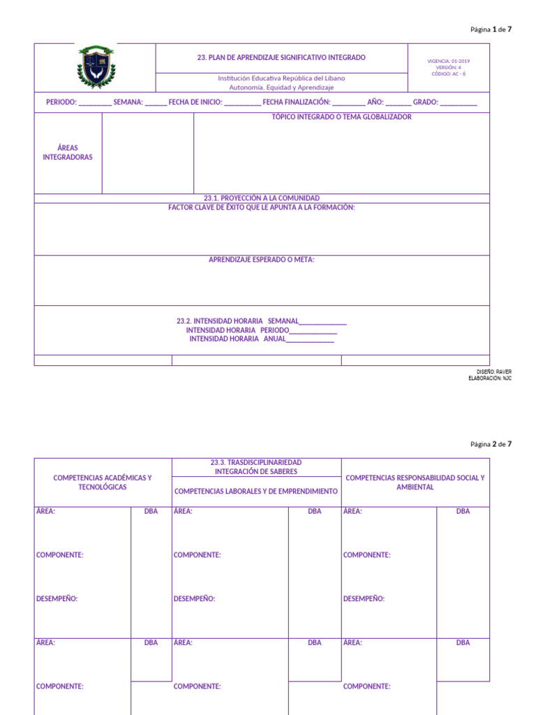 4.plan de Aprendizaje Significativo Integrado | PDF | Aprendizaje | Evaluación