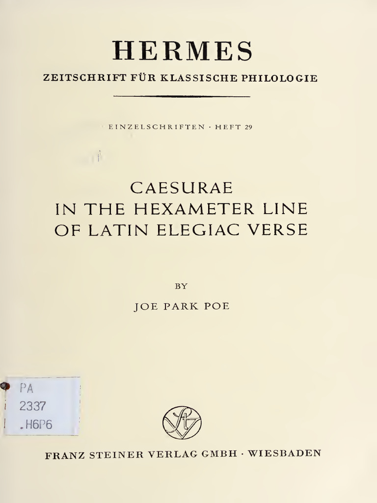 POE - Caesurae in the Hexameter Line of Latin Elegiac Verse | PDF ...