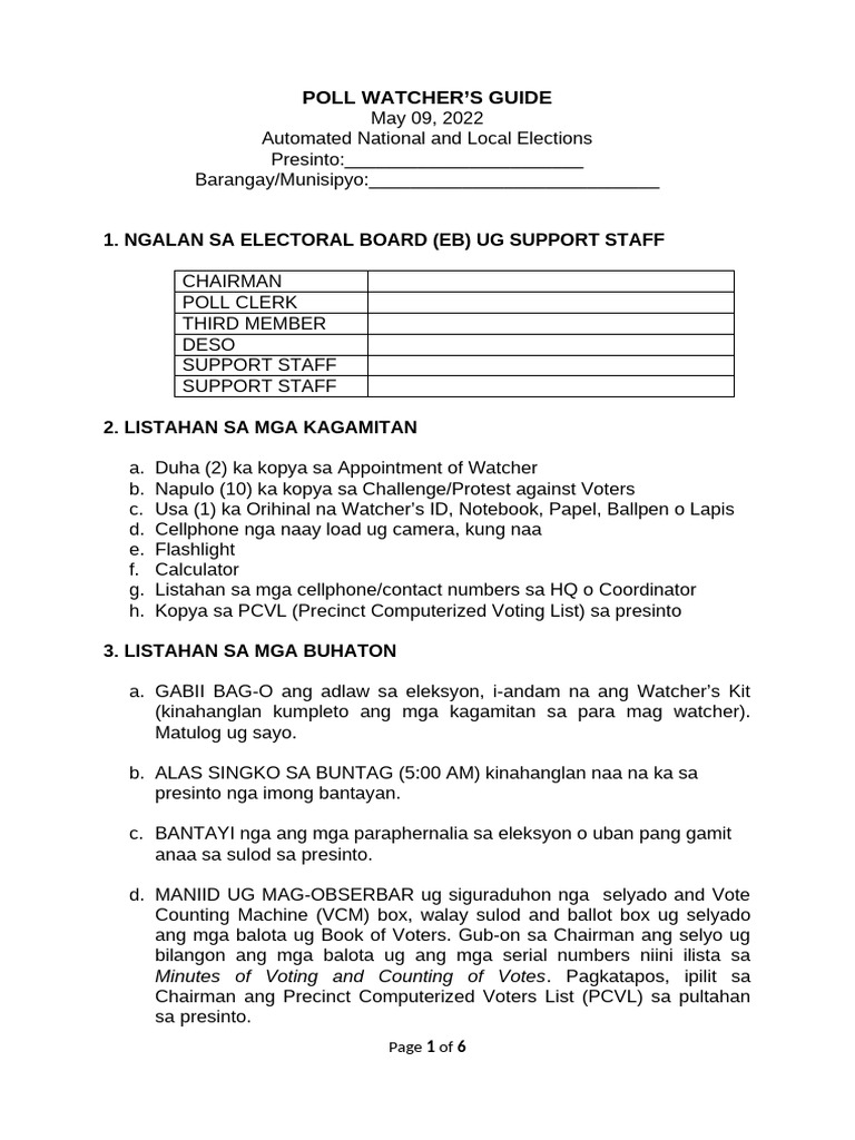 E-POLL-WATCHERS-GUIDE.-Visayan | PDF