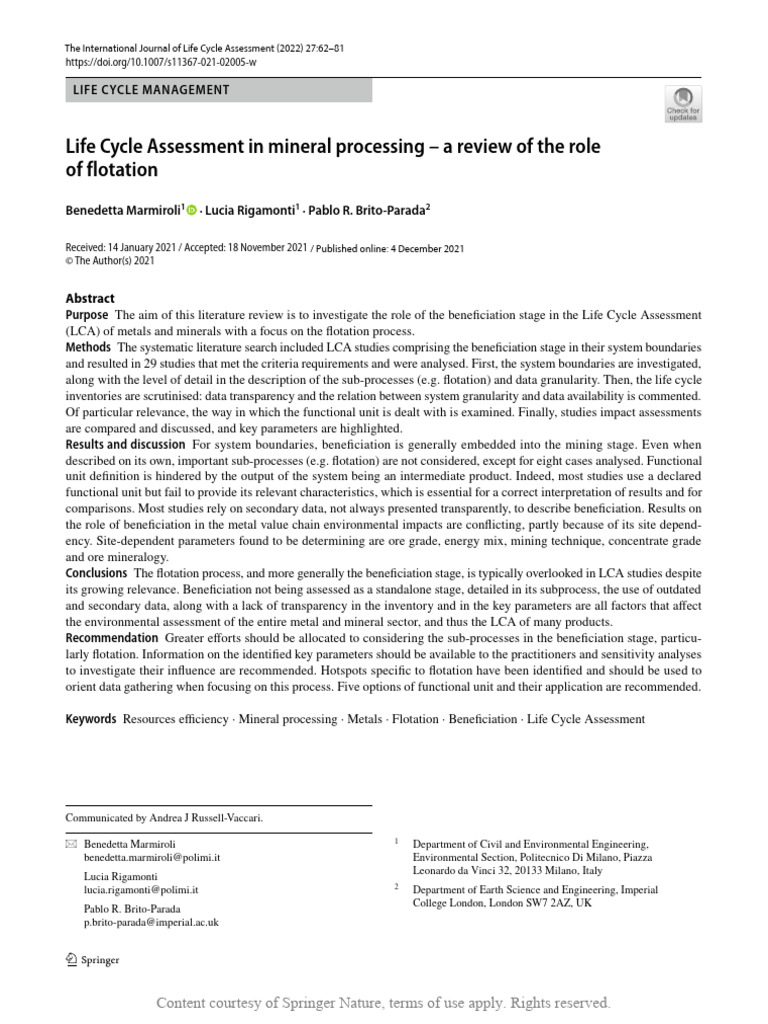 Flotation's Role in Mineral LCA | PDF | Life Cycle Assessment | Ore