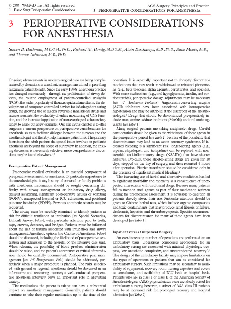 ACS-Perioperative Considerations For Anesthesia | PDF | Anesthesia ...