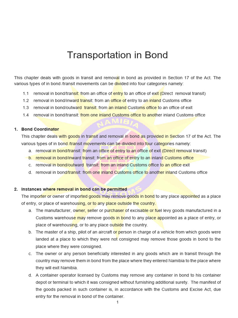 Transportation of Goods in Bond | PDF | Customs | Namibia