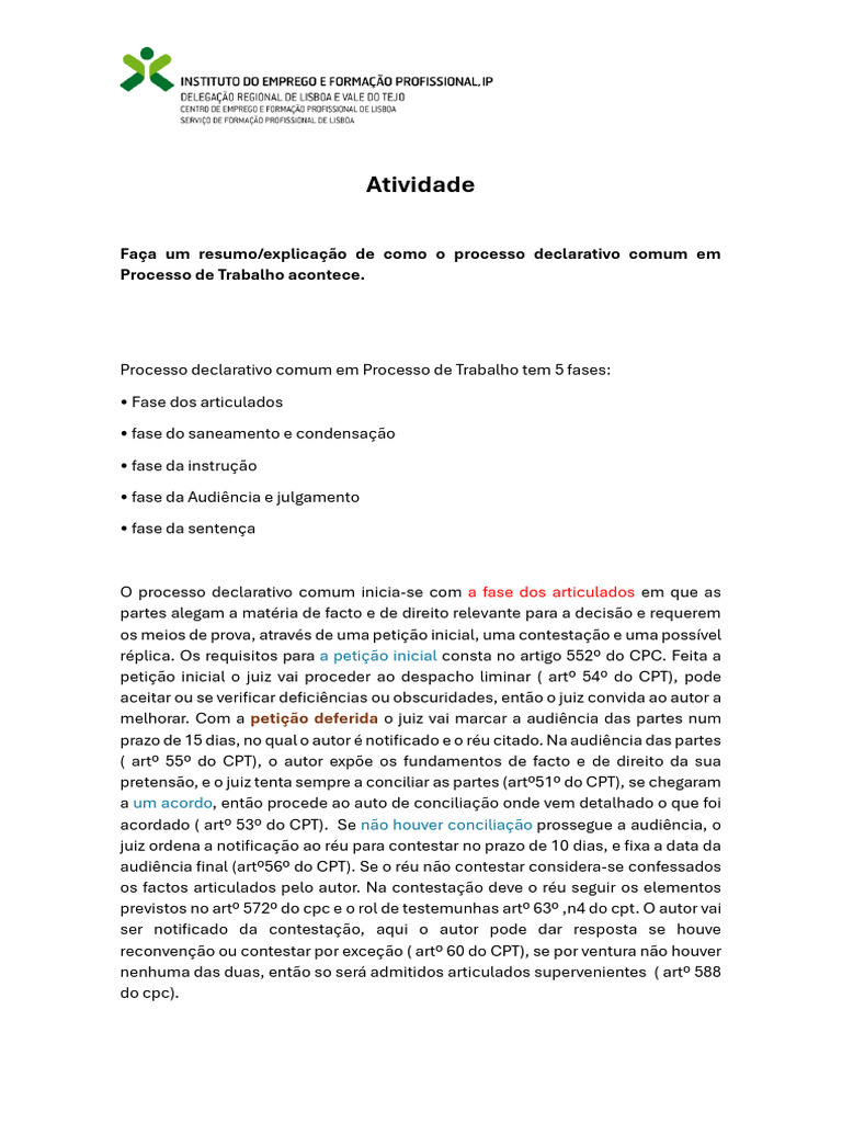Processo Declarativo Comum | PDF | Prova (jurídico) | Réu