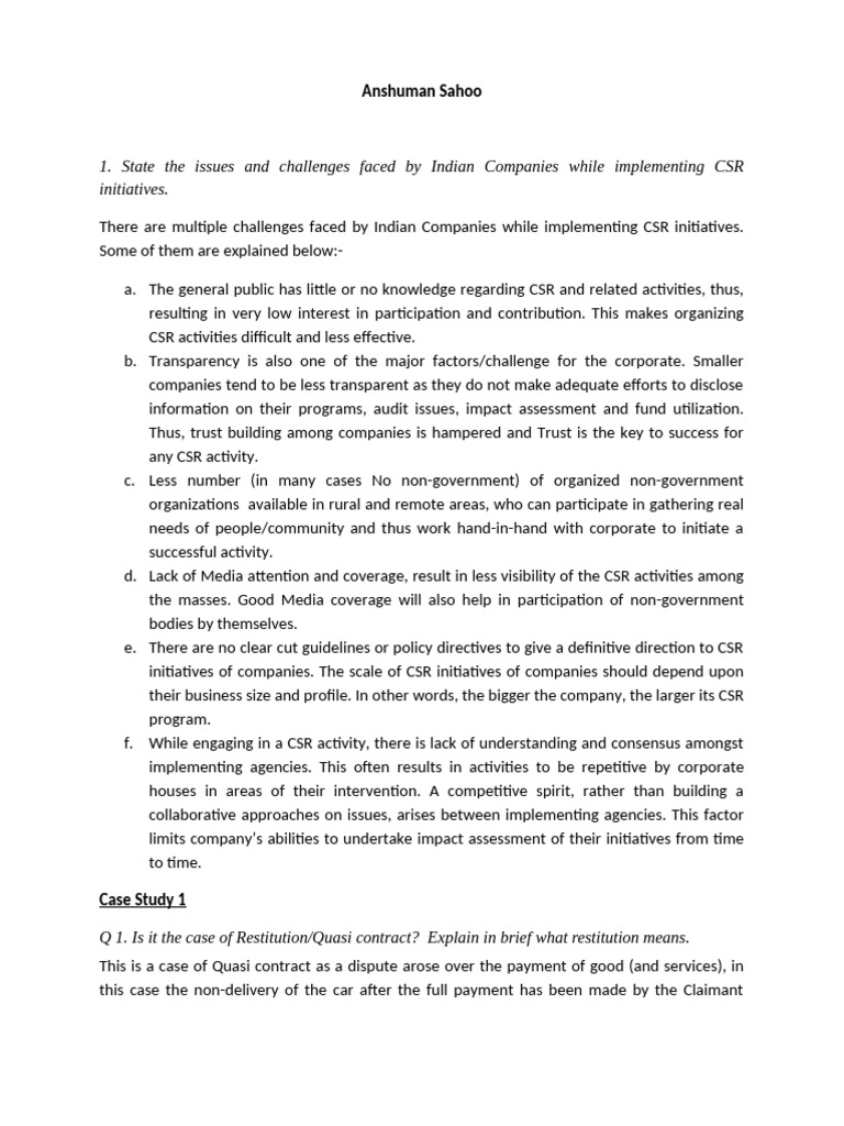 Anshuman Sahoo - Business Law & Corporate Social Responsibility (CSR) | PDF | Corporate Social ...