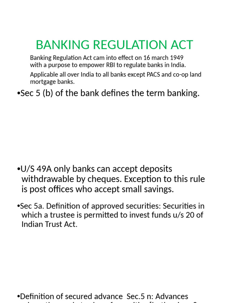 Overview of Banking Regulation Act | PDF | Securities (Finance) | Banks
